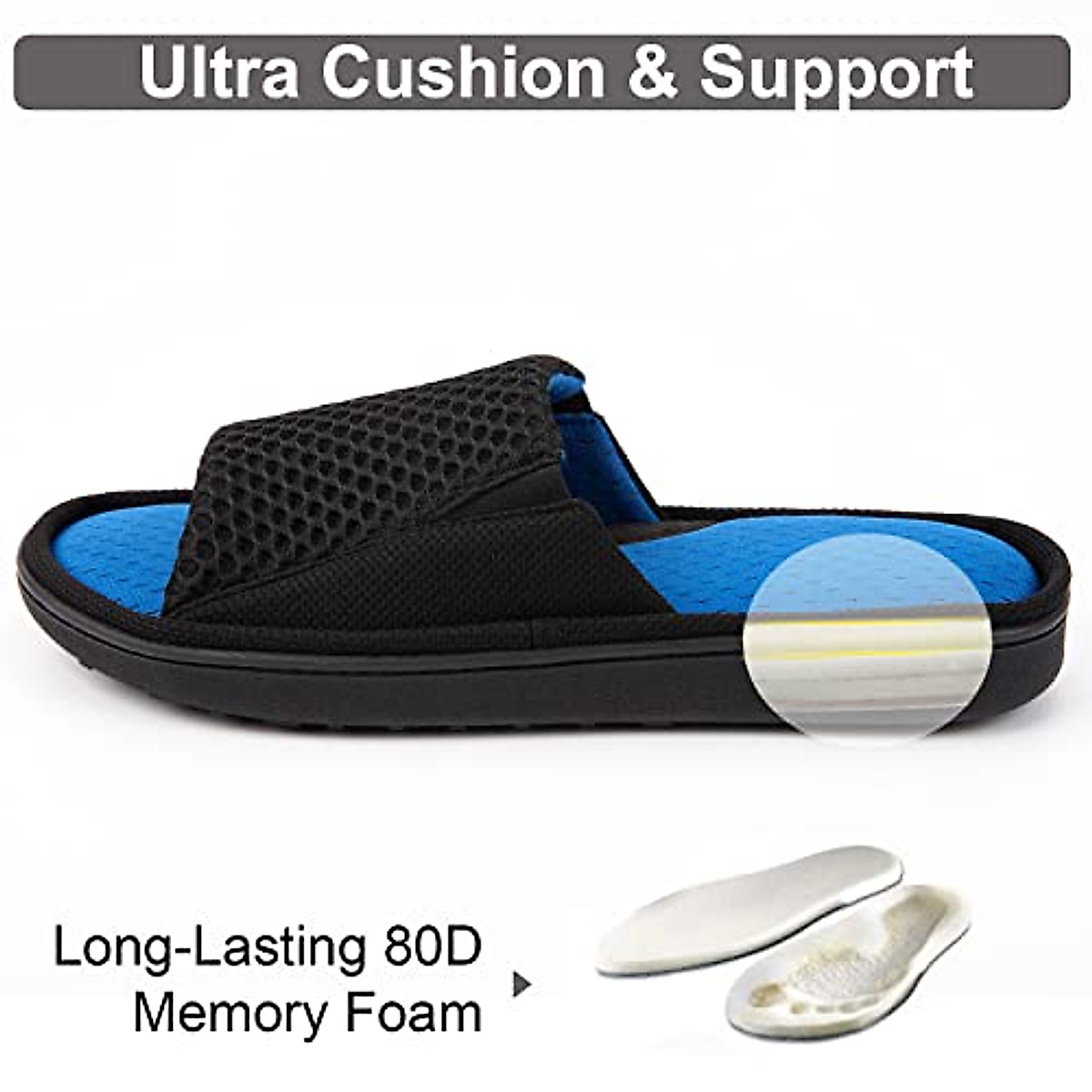 LongBay Men's Comfy Memory Foam Slide Slippers Breathable Mesh Cloth House Shoes (Large / 11-12 D(M) US, Blue)