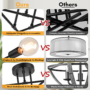 Modern Sputnik Chandelier 6-Light Industrial Ceiling Lights Fixture 22" Black Semi Flush Mount Ceiling Light with E26 Base Sputnik Lights Fixture for Dining Room Bedroom Foyer Hallway Living Room