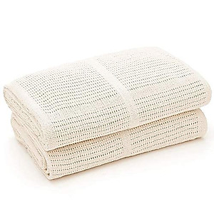 Bloomsbury Mill - 2-Pack 100% Organic Cotton Cellular Baby Blankets with Gifting Ribbon – Soft, All Natural & Breathable - Nursery/Stroller/Bassinet/Crib - Cream