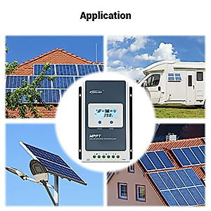EPEVER 30A Solar Charge Controller MPPT 12V / 24V Auto Max.PV 100V Input Negative Ground Solar Panel Charge Regulator with MT50 Remote Meter Temperature Sensor RTS & PC Communication Cable RS485