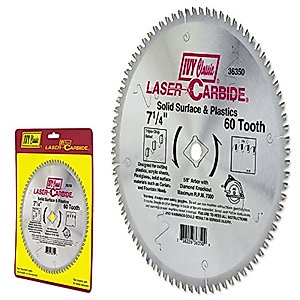 IVY Classic 36350 Laser Carbide 7-1/4-Inch 60 Tooth Solid Surface and Plastic Cutting Circular Saw Blade with 5/8-Inch Diamond Knockout Arbor, 1/Card