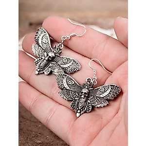 HAQUIL Deathhead Hawkmoth Skull Dangle Drop Earrings for Women, Zinc, Skull Jewelry Gift