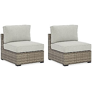 Signature Design by Ashley Outdoor Calworth Resin Wicker Patio Armless Chair, 2 Count, Beige