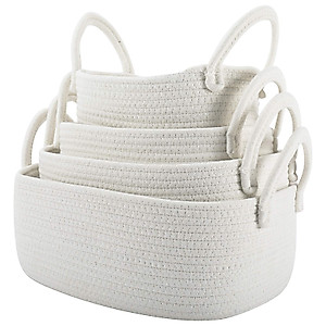 Patioer Storage Baskets Set of 4 - Woven Basket Cotton Rope Bin, Small White Basket Organizer for Baby Nursery Laundry Kid's Toy