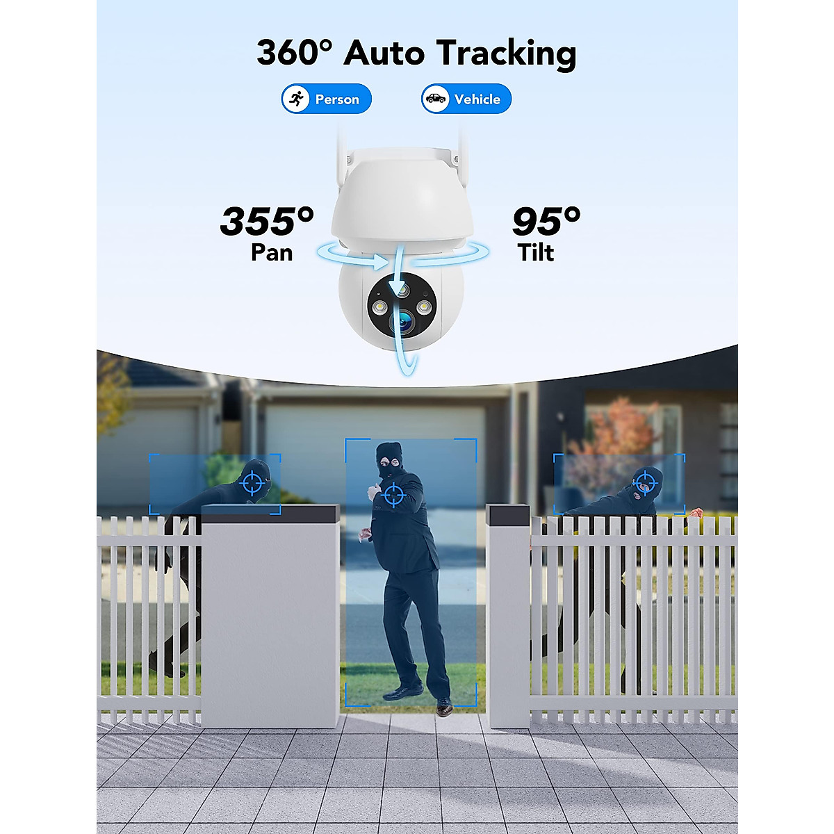 GNCC WiFi Security Camera Outdoor 2K 360° Home Security Camera Surveillance Camera Wired with Auto Tracking, Color Night Vision, SD & Cloud Storage, 2-Way Talk, Waterproof (2.4Ghz, K1Pro)