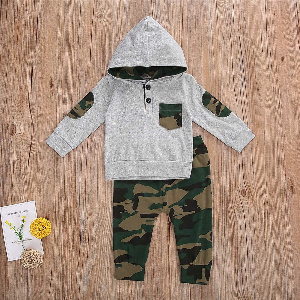 Infant Toddler Baby Camo Hoodie Set Boy Fall Camouflage Pullover Hoodies Sweatshirt Long Pants Outfit Clothes (Grey,18-24 Months)