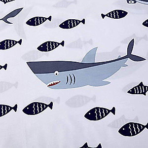 Brandream Crib Sheets Boys Cotton Baby Crib Sheets 2 Packs Toddler Sheets, Coastal Nautical Ocean Shark Fish Pattern, Navy Blue & White