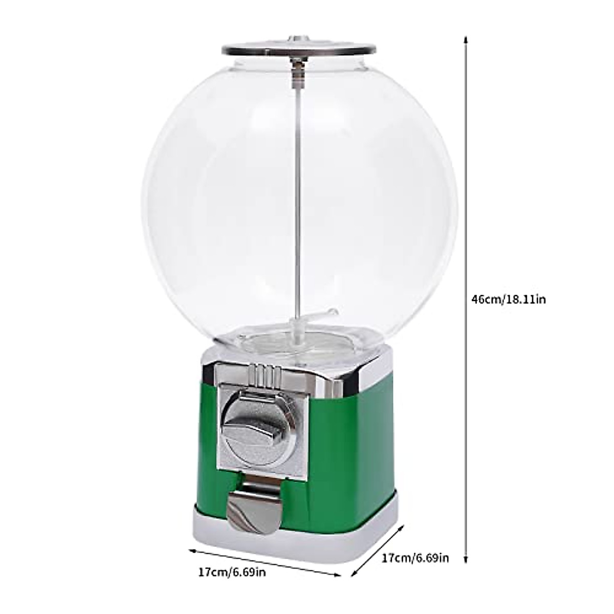 Gdrasuya10 Vending Machine, 18.11" Big Bubble Gumball Machine Lockable Candy Gumball Dispenser Machine Large Capacity Toy Vending Machine for 1.26inch Ball or Candy, Green