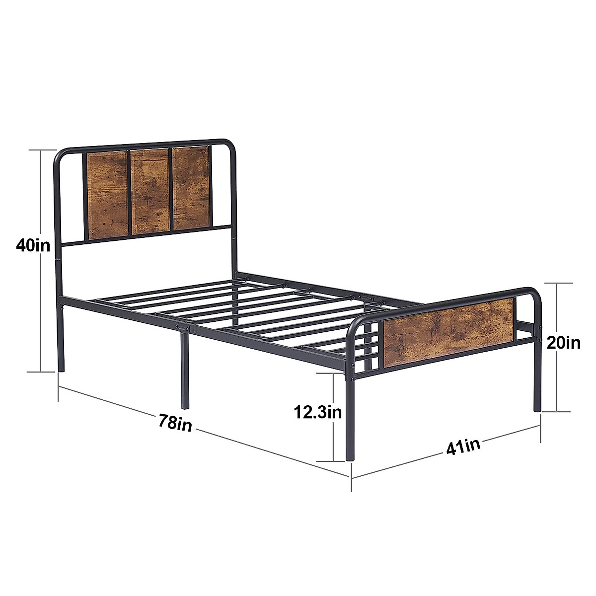 VECELO Twin Size Bed Frames Metal Platform with Wood Headboard, Heavy Duty Steel Slats Support/Easy Assemble,Dark Brown