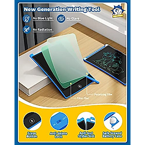 TEKFUN 2 Pack LCD Writing Tablet with 4 Stylus, 8.5in Erasable Doodle Board Mess Free Drawing Pad for Kids, Car Trip Educational Toys Birthday for 3 4 5 6 7 Girls Boys (2*Blue)