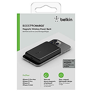 Belkin Wireless Power Bank w/MagSafe Compatible 7.5W Wireless Charging - Portable Magnetic Charging Bank - Compatible w/iPhone 14, 14 Plus, 14 Pro, 14 Pro Max, 13, 13 Mini, AirPods & More - Black