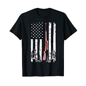 Deer Hunting Vintage American Flag Patriotic USA Hunter T-Shirt