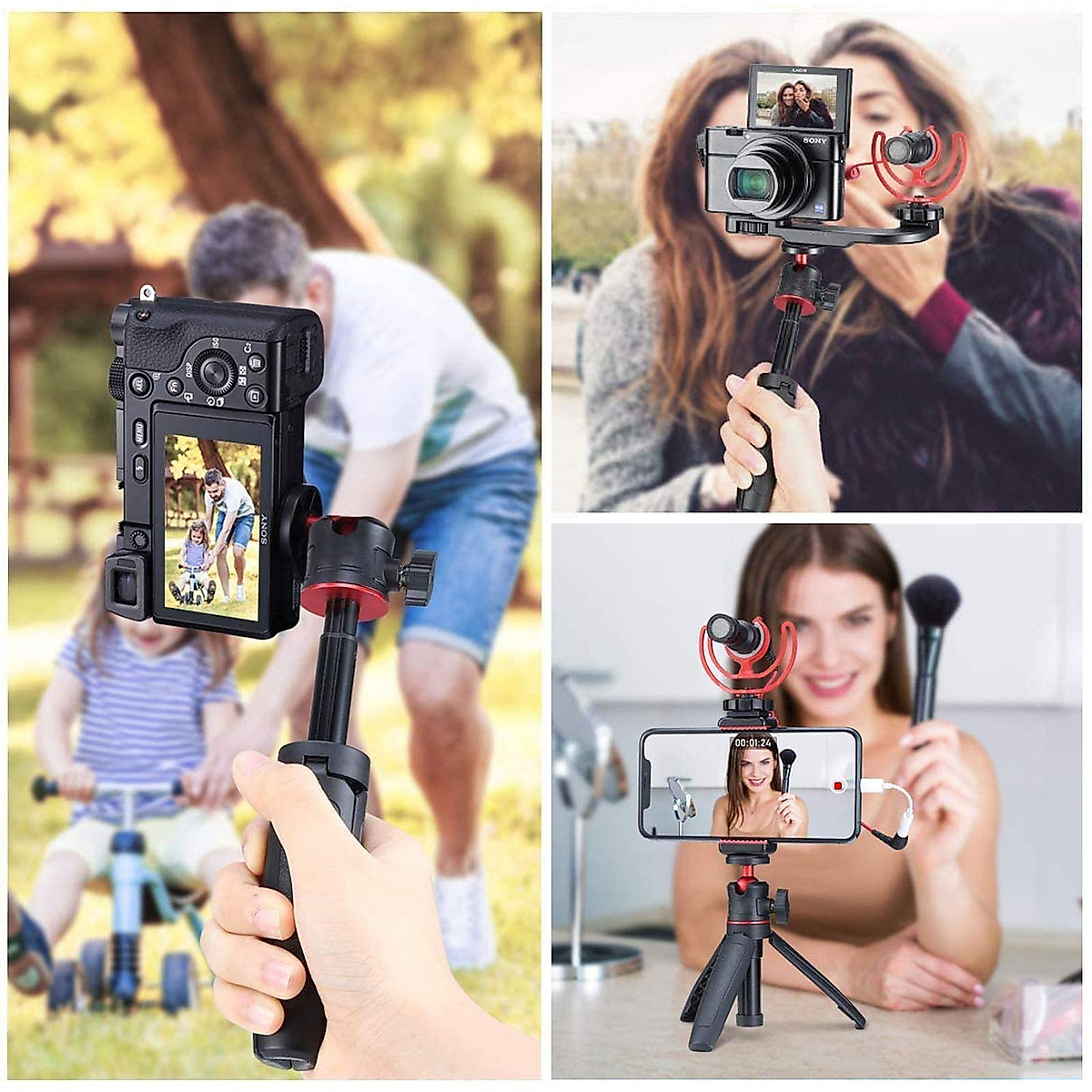 Extendable Mini Selfie Stick Tripod 2 in 1, Compatible with GoPro Max Hero AKASO Action Camera, Portable Handle Vlog Tripod for All Action Cameras and Smart Phone