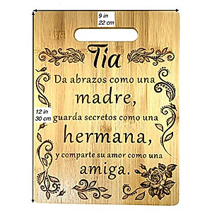 Regalo para tia: tabla de cortar de bambú grabada (22 x 30 cm) Gift for aunt in Spanish-Engraved bamboo cutting board 9"x12"