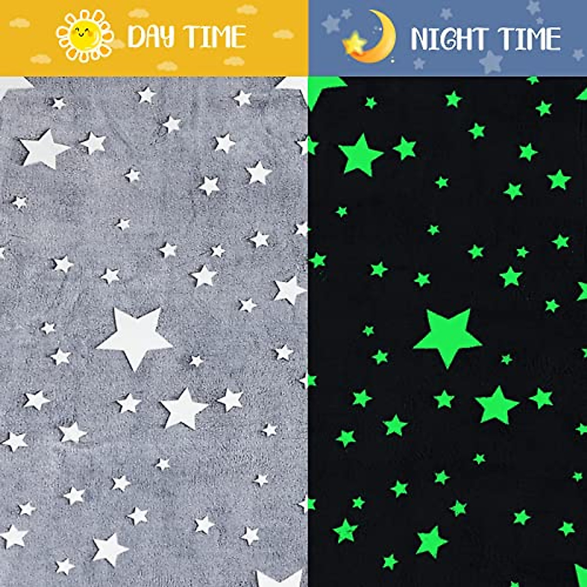 Chumia 2 Pieces Glow in The Dark Throw Blanket Flannel Fleece Blanket Soft Warm Cozy Kid Throw Blanket for Boys Girls, 47 x 59 Inch (Moon, Star)