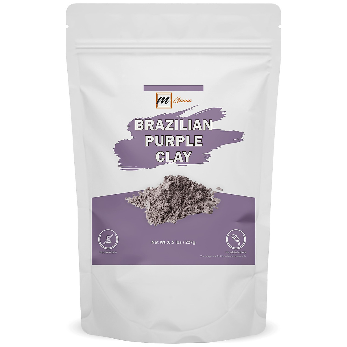 mGanna 100% Natural Brazilian Purple Clay Powder for Face packs, Creams and Soaps and other Cosmetic Formulations 0.5 lbs / 227 gms