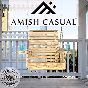 Amish Casual Heavy Duty Roll Back Pressure Treated Swing Chair with Cupholders (Unfinished)