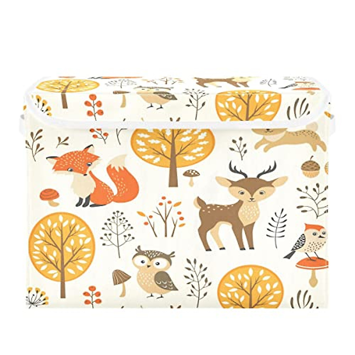 Storage Bins with Lids Foldable Storage Baskets Storage Cubes Collapsible Closet Organizer Containers with Cover Forest Animals for Home Office Organizer Closet, Shelves, Toy, Nursery