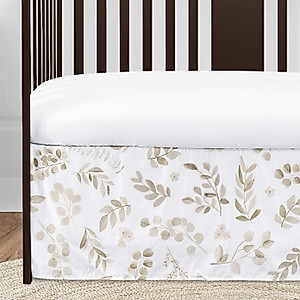 Sweet Jojo Designs Floral Leaf Baby Boy or Girl Nursery Crib Bedding Set - 4 Pieces - Gender Neutral Ivory Beige Taupe White Gender Neutral Boho Watercolor Botanical Flower Woodland Tropical Garden