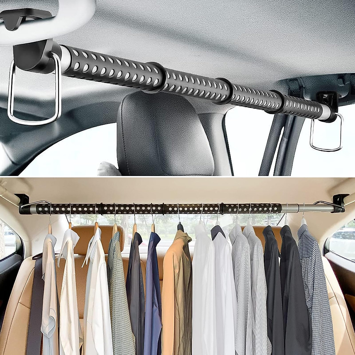 Enovorld Car Clothes Hanger Bar - Expandable 36 to 65 inches Retractable Vehicle Cloth Rack Hanger Rod for Car Trucks, SUVs, Vans, RVs, Road Travelers.