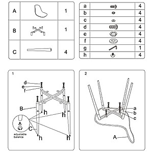 CangLong Modern Stylish Plastic Cushion Metal Legs for Kitchen, Dining, Bedroom, Living Room, Office, Side Chair, Set of 2, White