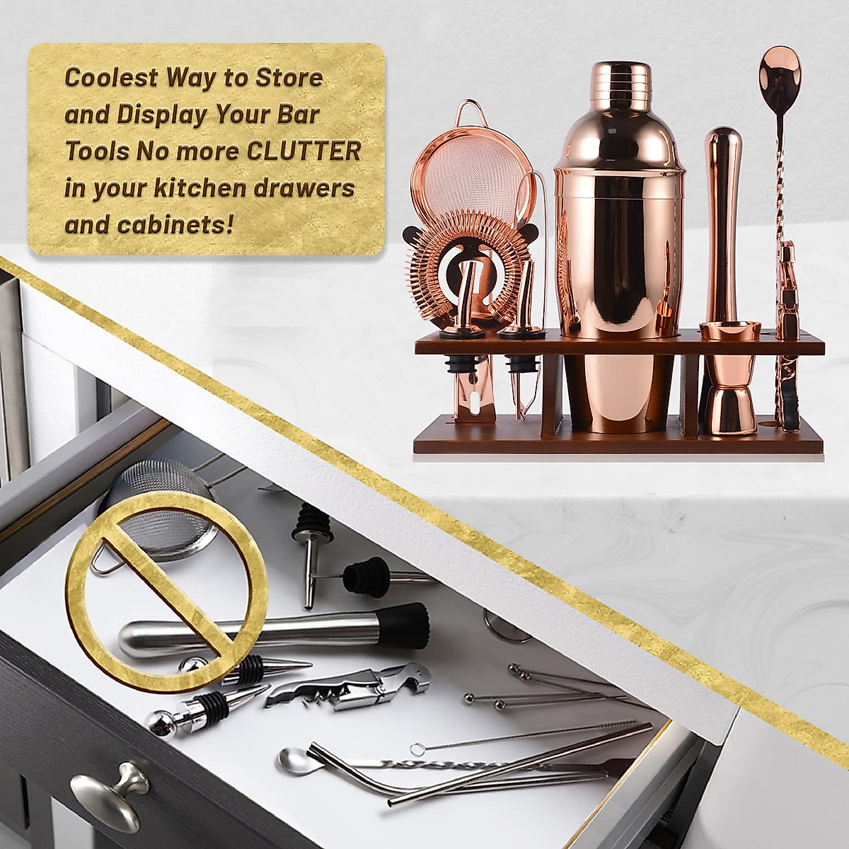 JIAOSHANGTOU Bartender Kit: 17-Piece Bar Tool Set Perfect for Home Bar Tools Kit and Martini Cocktail Shaker for Awesome Drink Mixing