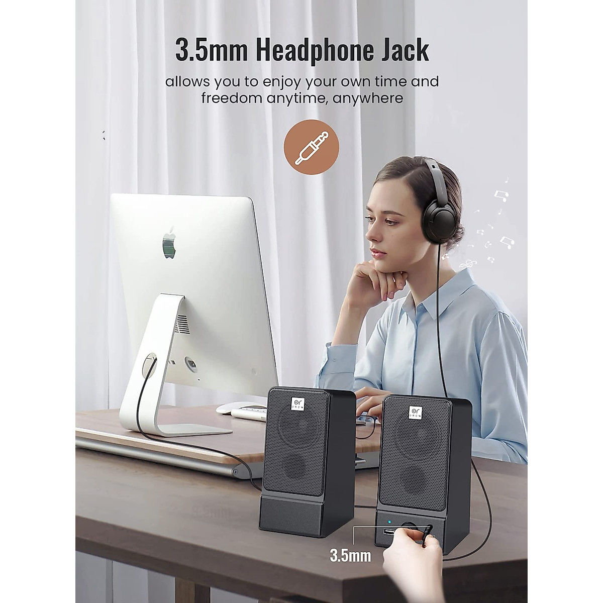 OROW USB Computer Speakers,Hi-Fi Stereo External Speakers for PC,16W Desktop Speaker,Built-in DSP Sound Chip, Deep Bass&Pure Vocal,Laptop Speakers with Headphone Jack(S203)