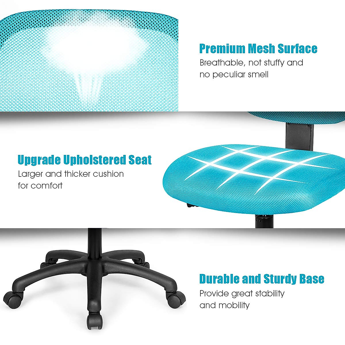 COSTWAY Kids Desk Chair, Low-Back Children Study Chair with Height Adjustable Seat & Lumbar Support, Cute Mesh Swivel Computer Task Chair for Boys Girls Teens (Green)