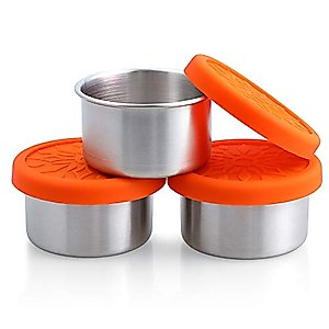 SUKKI Stainless Steel Condiment Containers - 3 x 3.4oz Salad Dressing Containers with Food Grade and Leakproof Silicone Lids - for Snacks, Desserts, Souffle, Baby Food