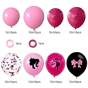 90 Pcs Pink Balloons, 12”Hot Pink Bow Girl Balloon Confetti Helium Latex Balloons for Girl Birthday, Baby Shower, Princess Doll Theme Party Decorations Supplies