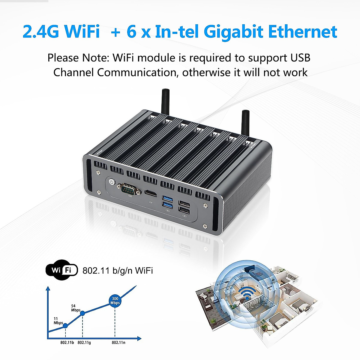 VNOPN Micro Firewall Appliance 6 LAN Intel Core i3 6006U 8GB DDR4 128GB SSD, 6 Intel i211 NIC Gigabit Ports Industrial Fanless Mini PC, Network Soft Router Mini Computer, Support AES NI/WiFi