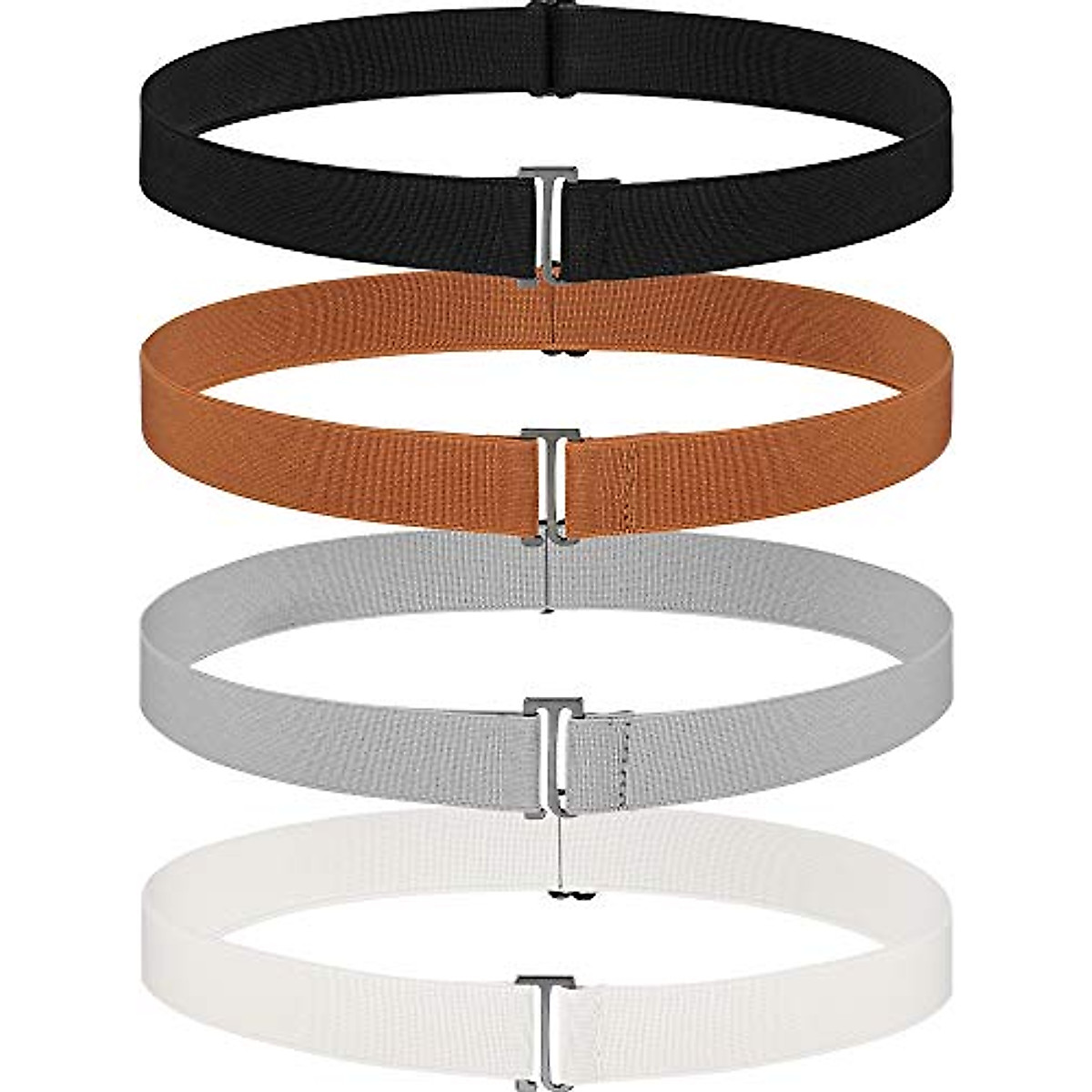 SATINIOR 4 Pack Women No Show Invisible Belt Elastic Stretch Waist Belt with Flat Buckle (Black White Grey Brown), Medium