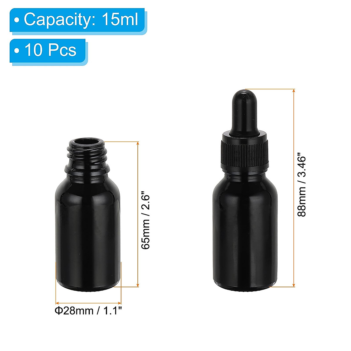 PATIKIL 15ml Glass Dropper Bottle, 10Pcs Leakproof Essential Oils Sample Liquid Perfume Container with Eye Dropper for Storage Travel, Black