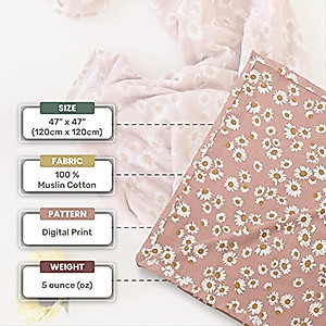 Muslin Cotton Swaddle Blanket, Newborn Essentials Wrap for Girls, Floral Infant Receiving Cover - Best for Baby Shower Registry (Blush Pink)