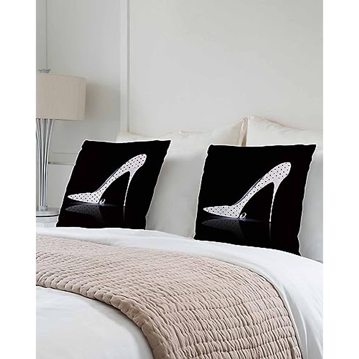 2 Packs Decorative Cotton Throw Pillow Covers, Black White Dots High Heels 18 x 18 Inch Square Reversible Soft Cushion Case for Couch Bedroom Sofa Living Room Chair Car