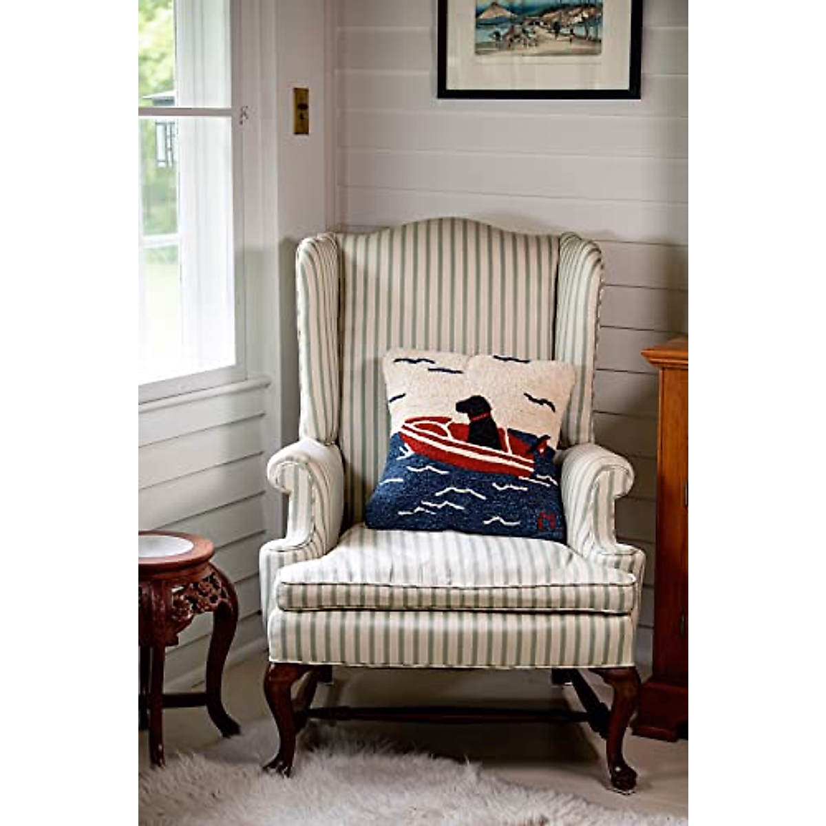 Chandler 4 Corners Artist-Designed Seadog Boating Hand-Hooked Wool Decorative Throw Pillow (18” x 18”) Dog Pillow for Couches & Beds - Easy Care & Low Maintenance - Black Labrador Square Pillow