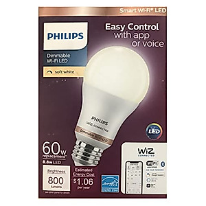 Philips Soft White A19 LED 60W Equivalent Dimmable WiZ Connected Smart Light Bulb 4 Pack