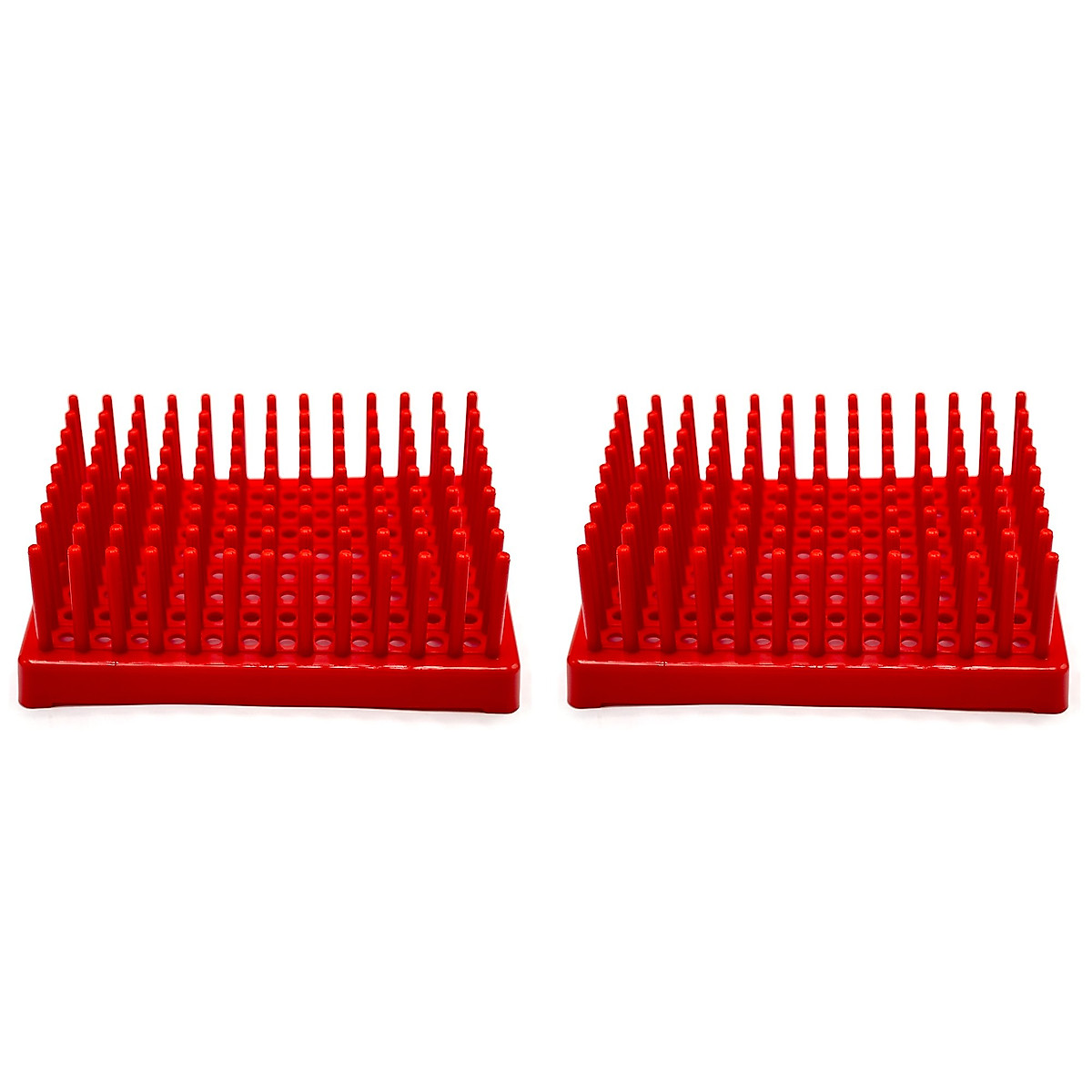 EISCO (Pack of 2) Red Plastic Test Tube Peg Drying Rack Holds 96 13mm Test Tubes
