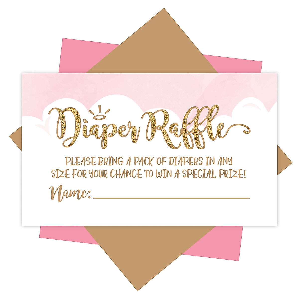 Hadley Designs 25 Pink Heaven Sent Baby Shower Invitations, 25 Book Request Baby Guest Book Alternative, 25 Baby Diaper Raffle Tickets for Baby Shower Games To Plays