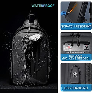 Fenruien Hard Shell Waist Pack for Men&Women with USB, Shoulder Pack Anti-Theft LockWaterproof 10.2 inch Single Strap for Travel Hiking Daily