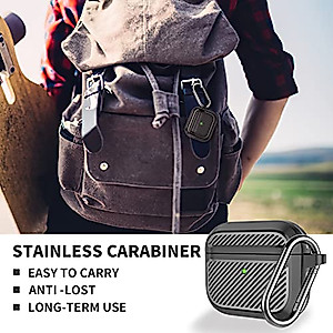 Aiiko Airpod 3rd Generation Case, Airpods Gen 3 Case for Men with Keychain Carbon Fiber Military Armor Series Protective Air Pods Case Cover for Apple Airpods Third Generation Charging Case- Black