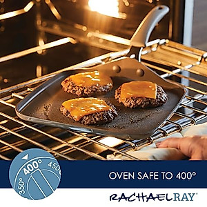 Rachael Ray Cook + Create Nonstick Stovetop Griddle/Grill Pan, Square, 11 Inch, Gray