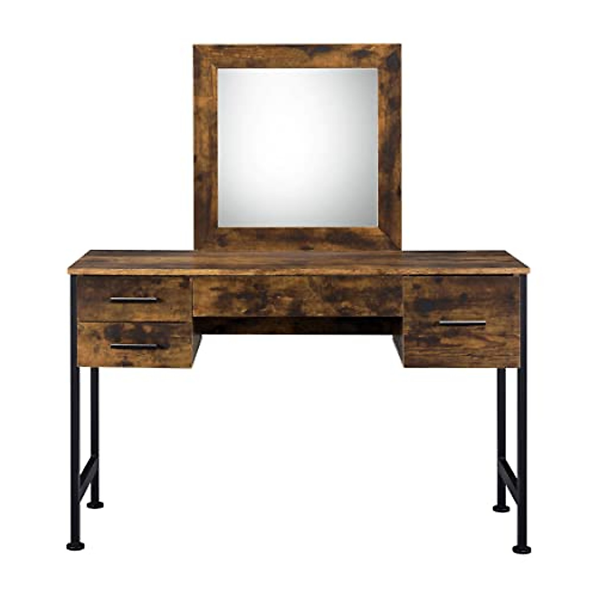 Acme Furniture Juvanth Vanity Desk and Mirror, Rustic Oak, Black