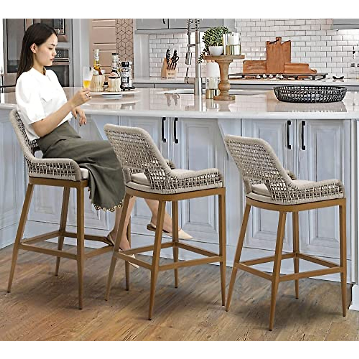US Furnishing Indoor & Outdoor Weatherproof Bar Stools, Bar Stool 25' Counter Height Indoor & Outdoor Waterproof Hand-Crafted Stool, Gray.brown, (7890-cc)