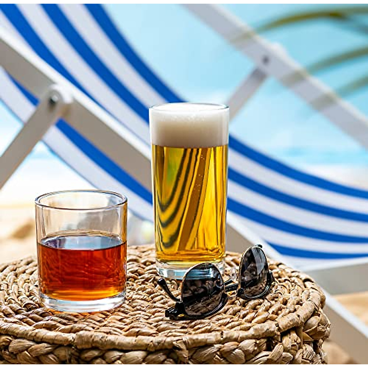 Everyday Drinking Glasses Set of 8 Drinkware Hurricane Glasses, Kitchen Glasses for Cocktail, Iced Coffee, Beer, Ice Tea, Wine, Whiskey, Water, 4 Tall Glass Cups & 4 Short Dof Drinking Glass