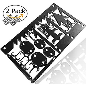 Survival Gear Credit Card Multi Tool (2 Pack) -Best Bug Out Bag Shtf Camping Multipurpose EDC Multitool - Fishing Hooks; Arrowheads; Saws, Hunting Survival Kit, Disaster Preppers Emergency Gift Idea