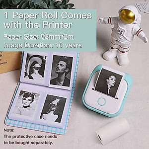 Memoking T02 Pocket Thermal Bluetooth Printer with Green Rabbit Shape Protective Case, Compatible with iOS & Android