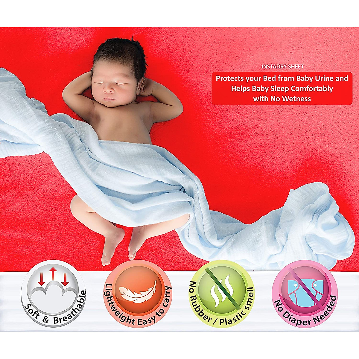 Baby Dry Sheet Waterproof Bed Protector Bed Pad, Washable Waterproof Mattress Protector Urine Bedwetting, Reusable Mat for Toddler Underpad Sheet for Incontinence - Red, XX-Large - 87"x55"