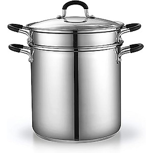 Cook N Home 4-Piece Stainless Steel Pasta Cooker Steamer Multipots, 12 Quart, Silver