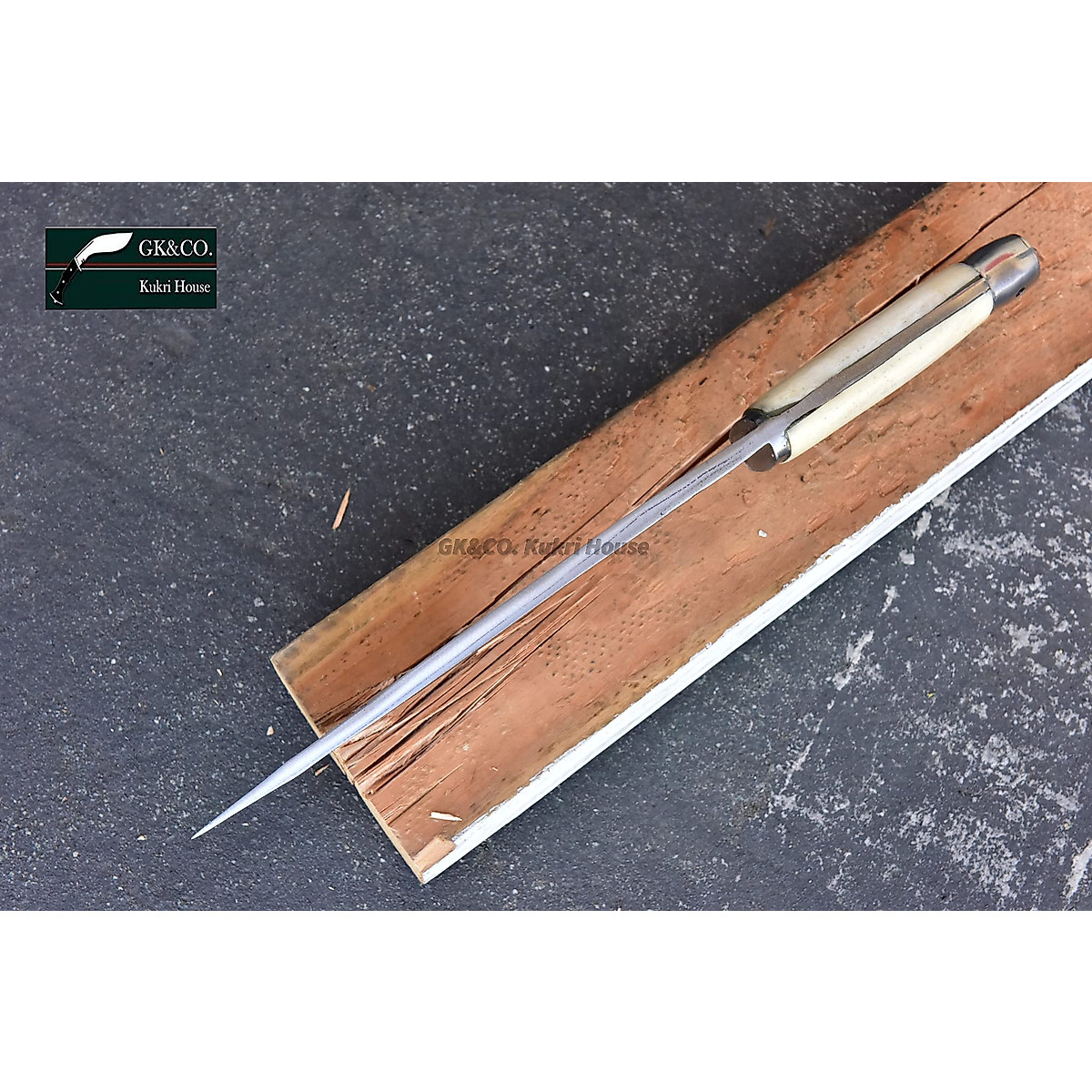 GK&CO. Kukri House Authentic Kukri/khukuri-9 Inch Bahadur Hunter Knife-Carbon Steel Made White Bone Full Tang Handle White Leather Sheath (14" Overall Length)- Handmade from Nepal